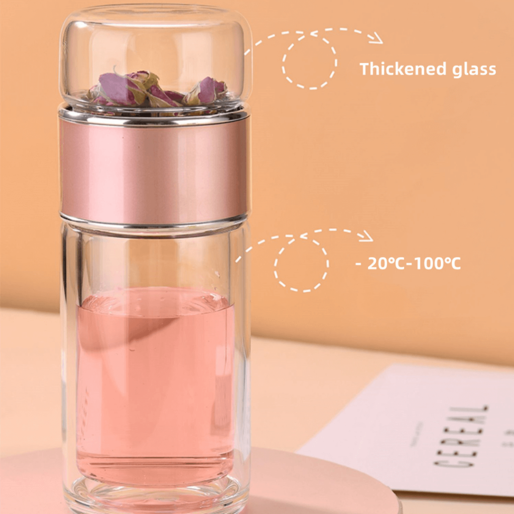 Te glas flaske 380ml. med te infuser - Tag te med på farten